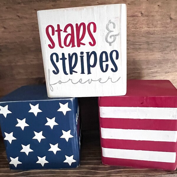 Red White and Blue Wood Blocks - Etsy