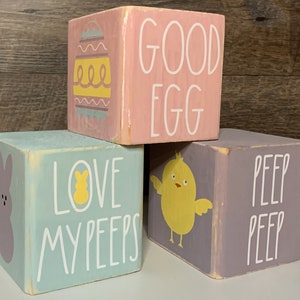 Easter Wood Blocks Easter Wood Signs Easter Tiered Tray Decor Tiered ...