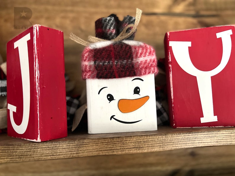Rustic Snowman Block Set Wood Snowman Blocks JOY Wood - Etsy