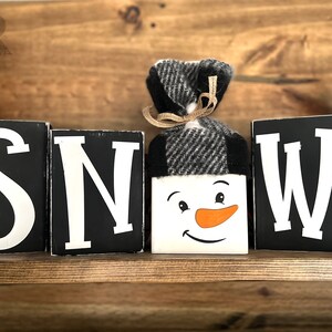 Rustic Snowman Block Set Wood Snowman Blocks SNOW Wood Blocks Farmhouse ...