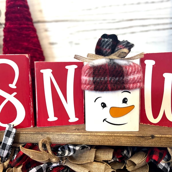 Wood Block Snowman - Etsy