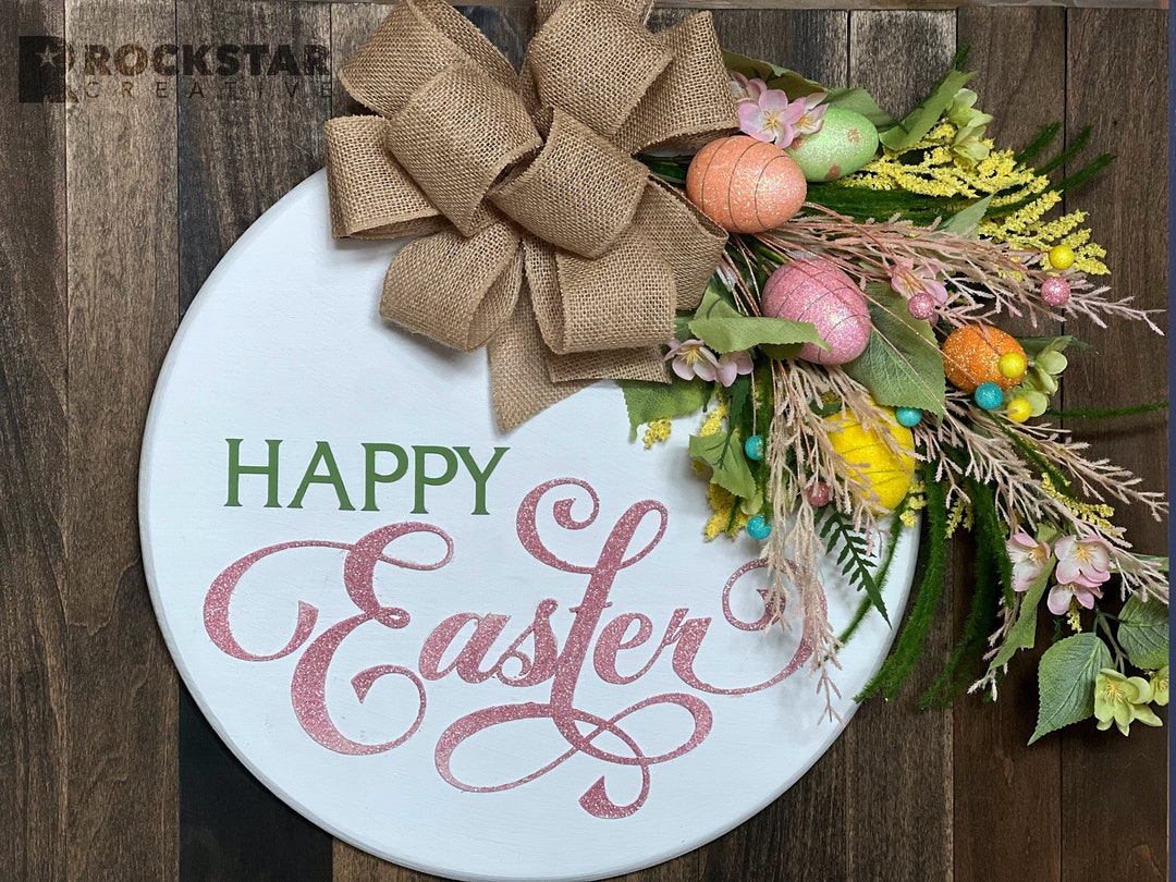 Happy Easter Door Hanger Spring Welcome Sign Door Decor Front Door ...