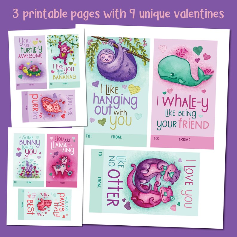 DIY Printable Cute Punny Animals Valentine's Day Cards, 9 Designs ...