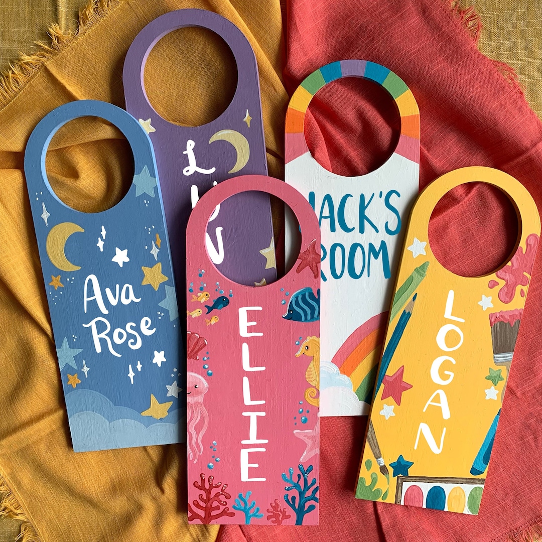 Custom, Hand-painted, Personalized Kid's Name Door Hanger Sign, Rainbow ...