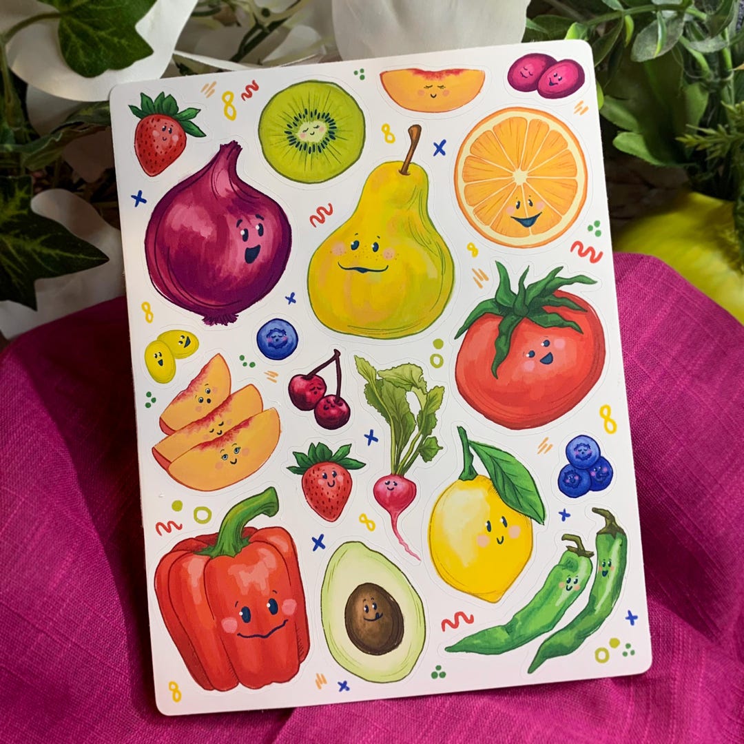Goofy Fruits & Veggies Glossy Sticker Sheet, 4.6x6 Inches - Etsy