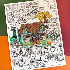 Fall & Halloween Coloring Page Pack: Witchy Librarian, Cozy Cottage ...