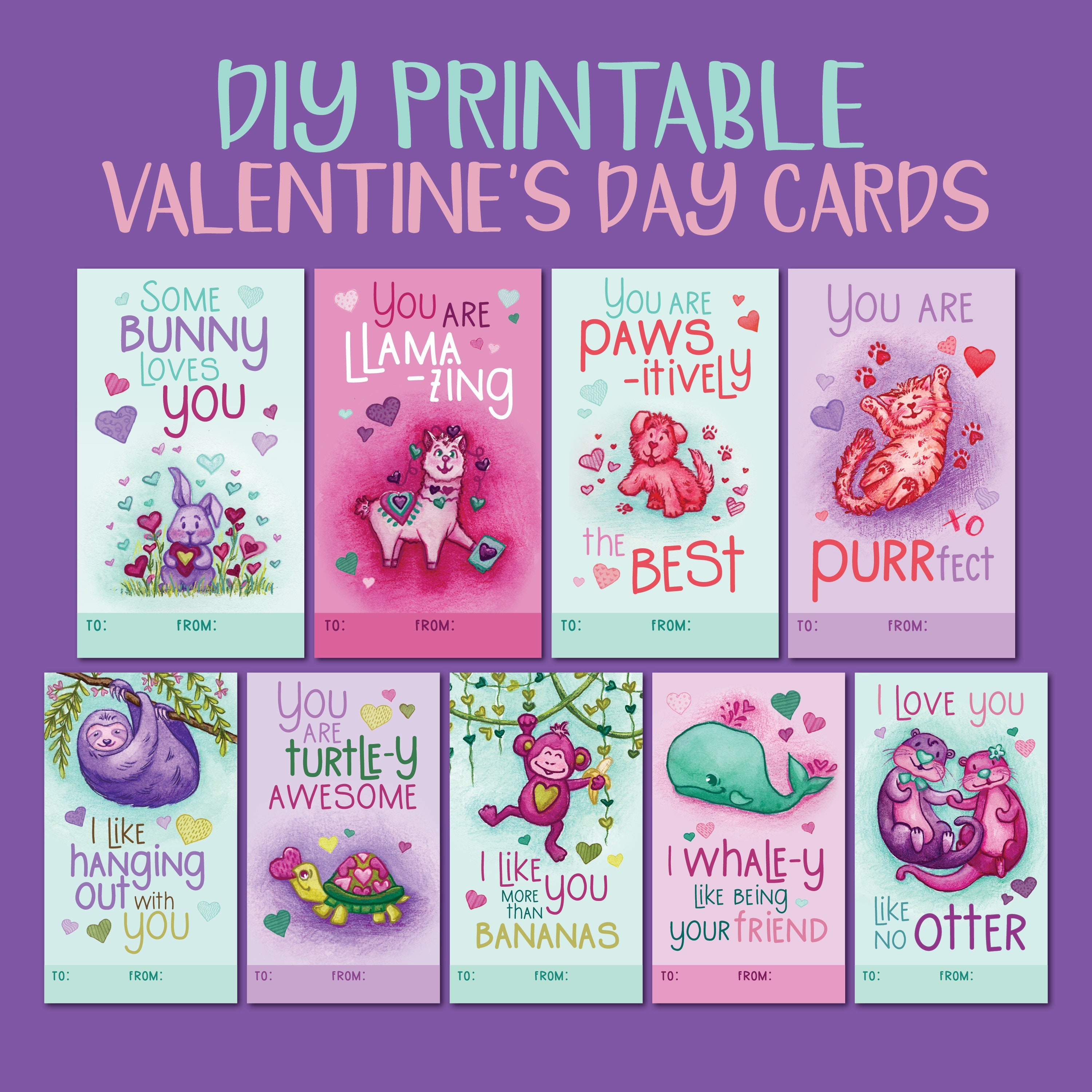 DIY Printable Cute Punny Animals Valentine's Day Cards, 9 Designs ...