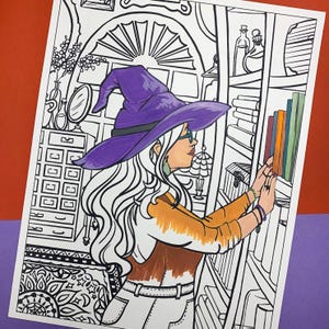 Fall & Halloween Coloring Page Pack: Witchy Librarian, Cozy Cottage ...