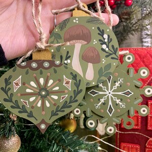 3-pack of Nostalgic Holiday Mushroom and Snowflake Hand-painted Wood ...