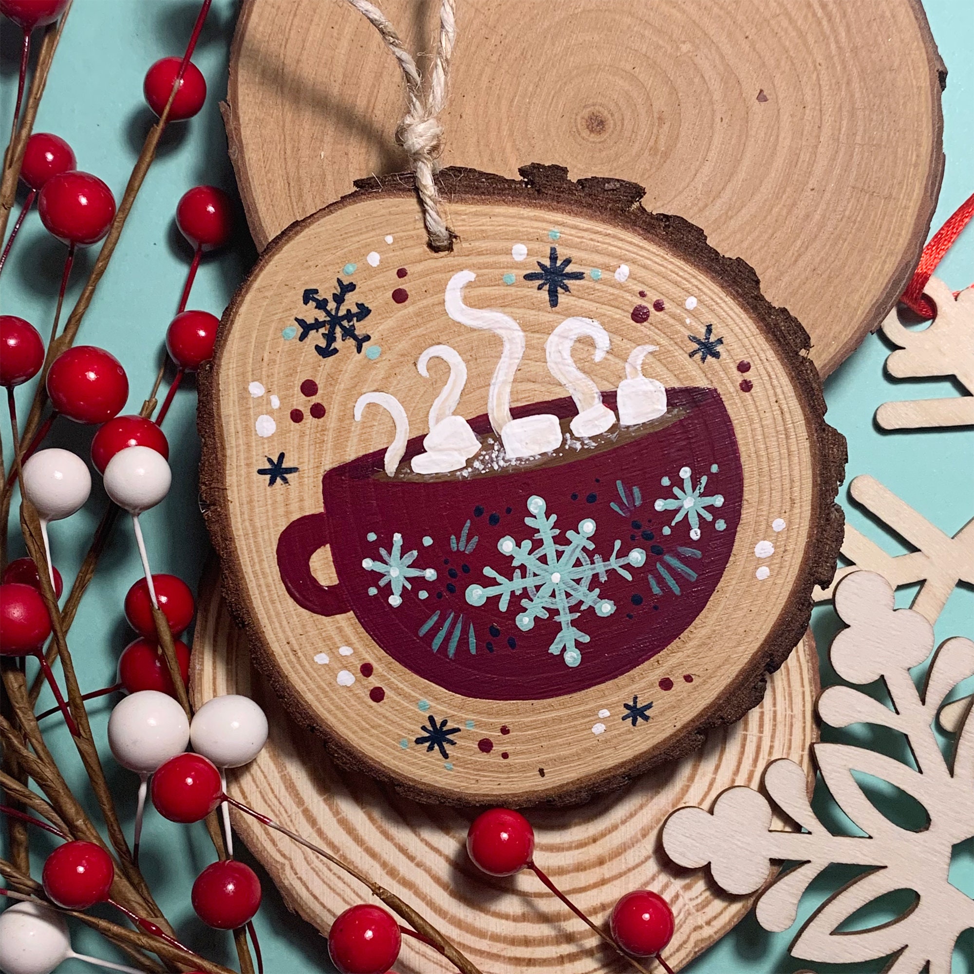 Holiday Hand-painted Wood Slice Ornaments - Etsy