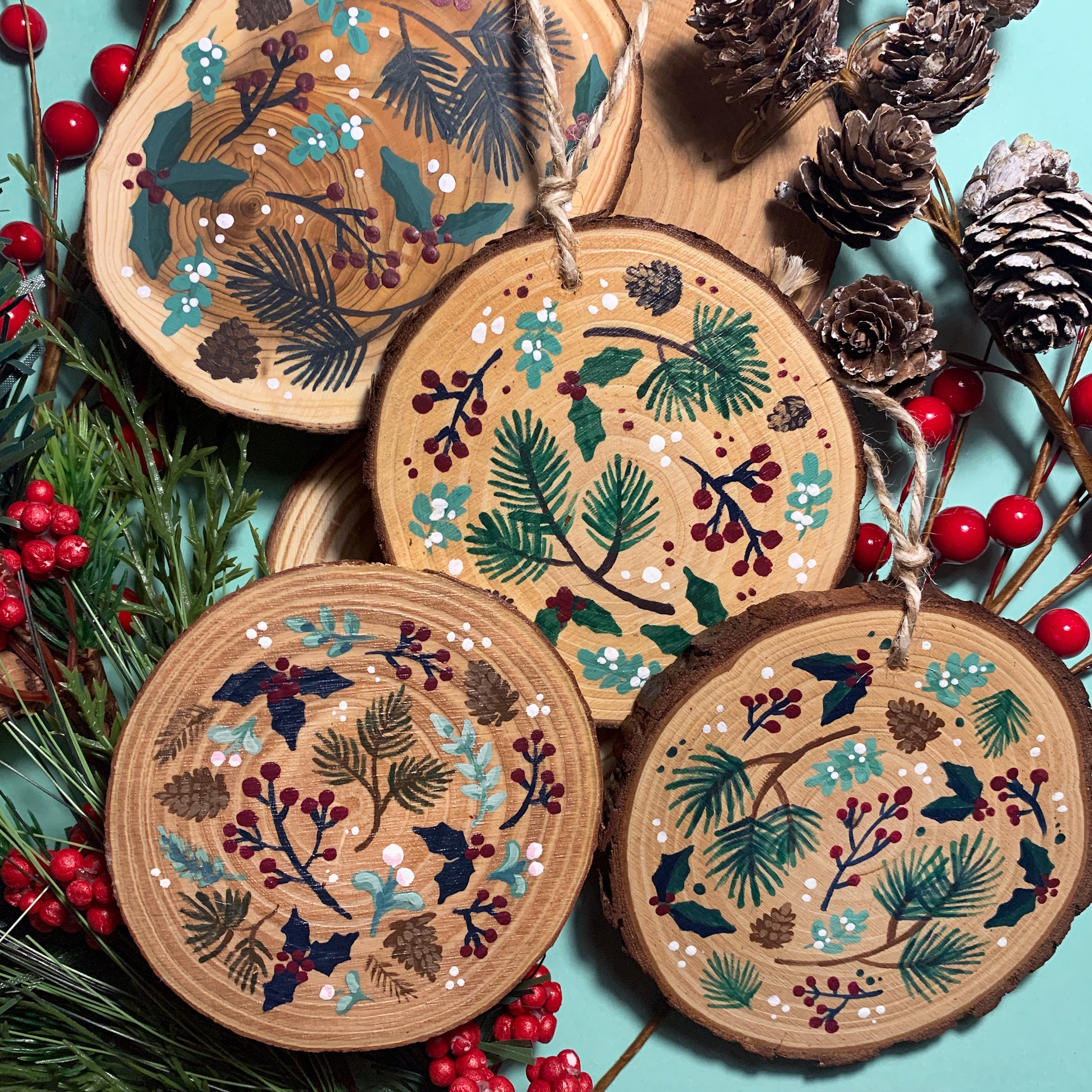Holiday Hand-painted Wood Slice Ornaments - Etsy