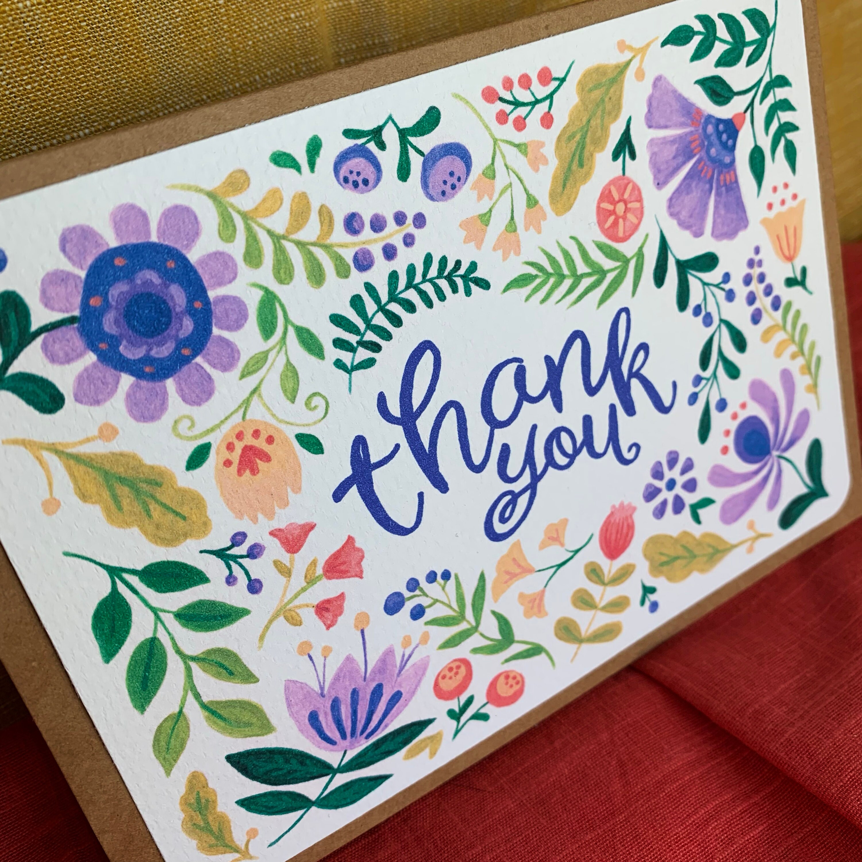 Floral Thank You Card: Hand-painted Gouache Reproduction on a Blank ...