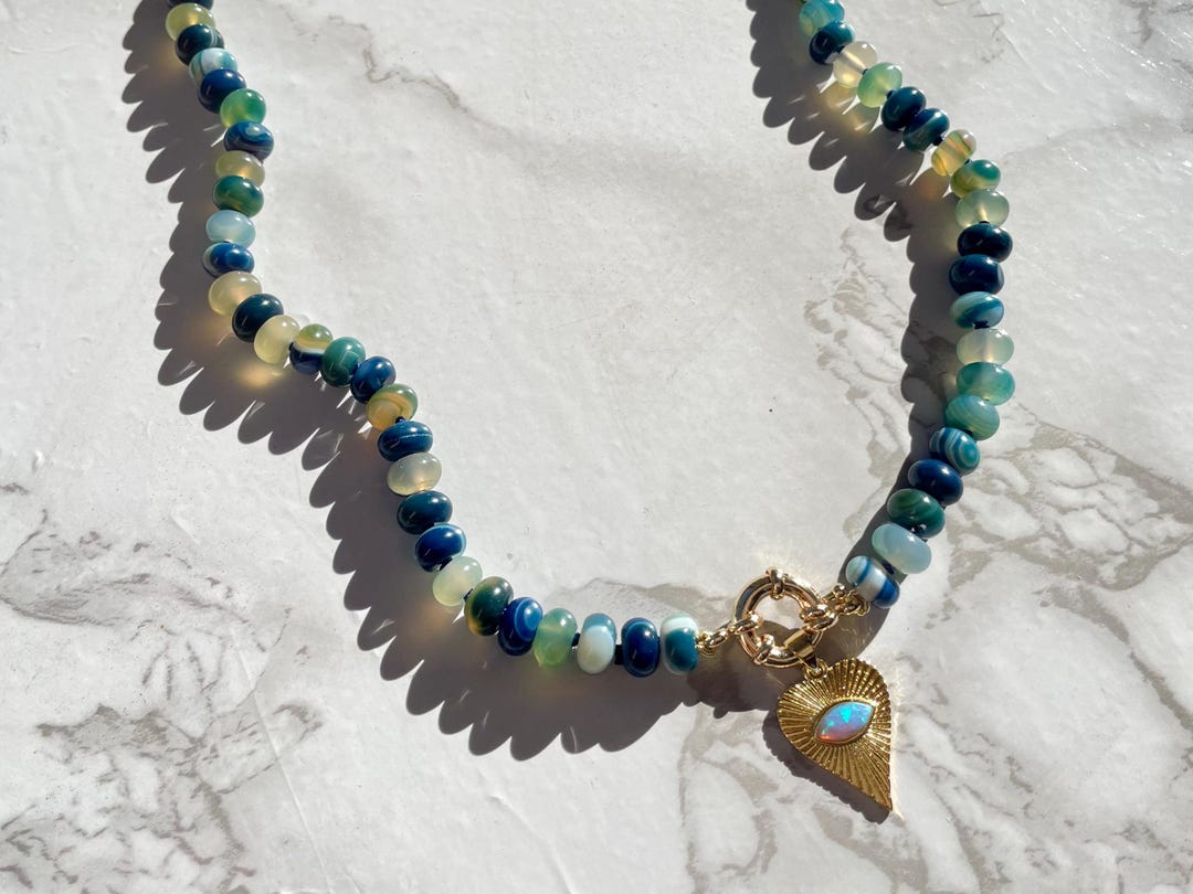 I’m Blue Da Ba Dee Da Ba Di - Blue Agate Gemstone Necklace With 14 GF ...