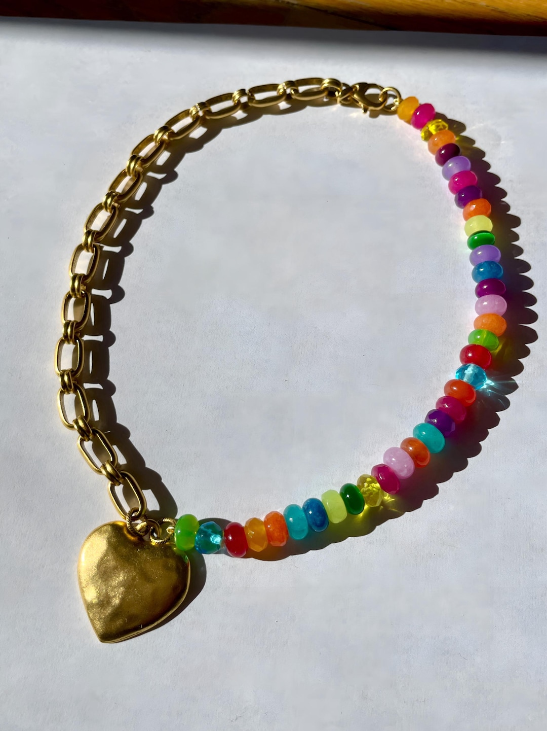 Lucky Charm Antique Brass Large Puffy Heart Charm Chain Necklace - Etsy