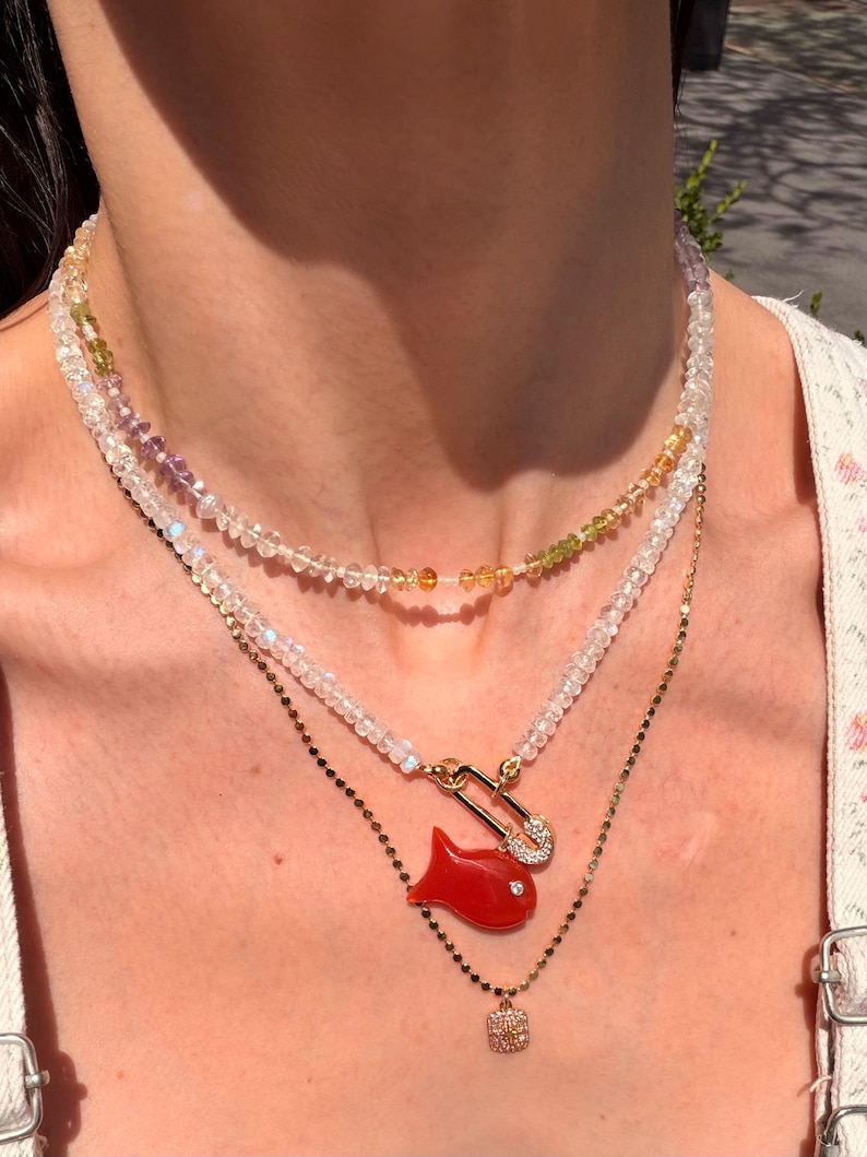 Goldfish - Rainbow Moonstone Heishi Necklace With Gold Filled Enhancer ...