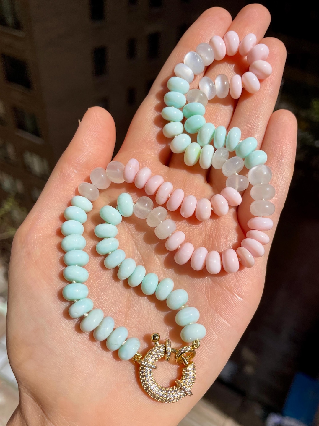 Cotton Candy Skies 2 Opal & Moonstone Candy Necklace With Jumbo Crystal ...