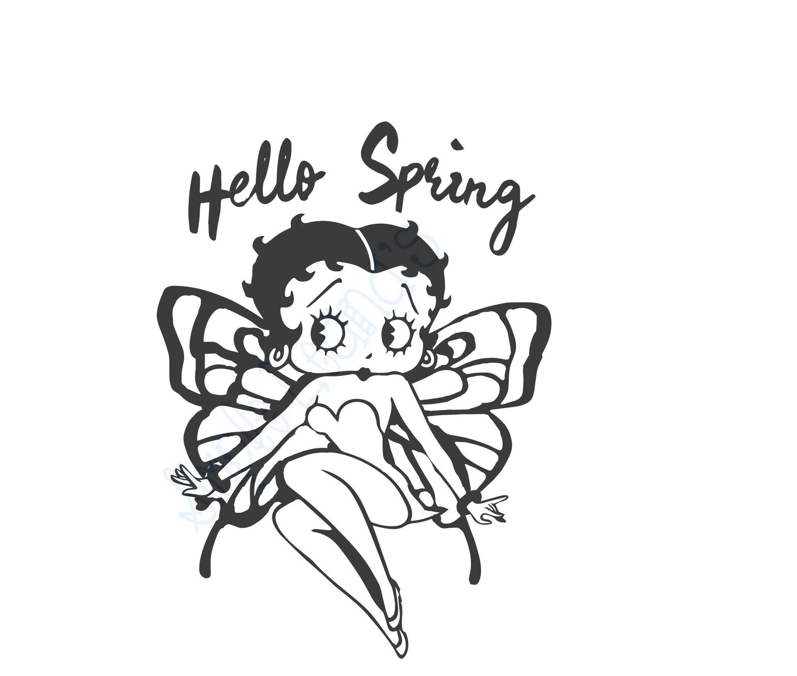 Vintage Betty Boop With Butterfly Wings Hello Spring Black Image File ...