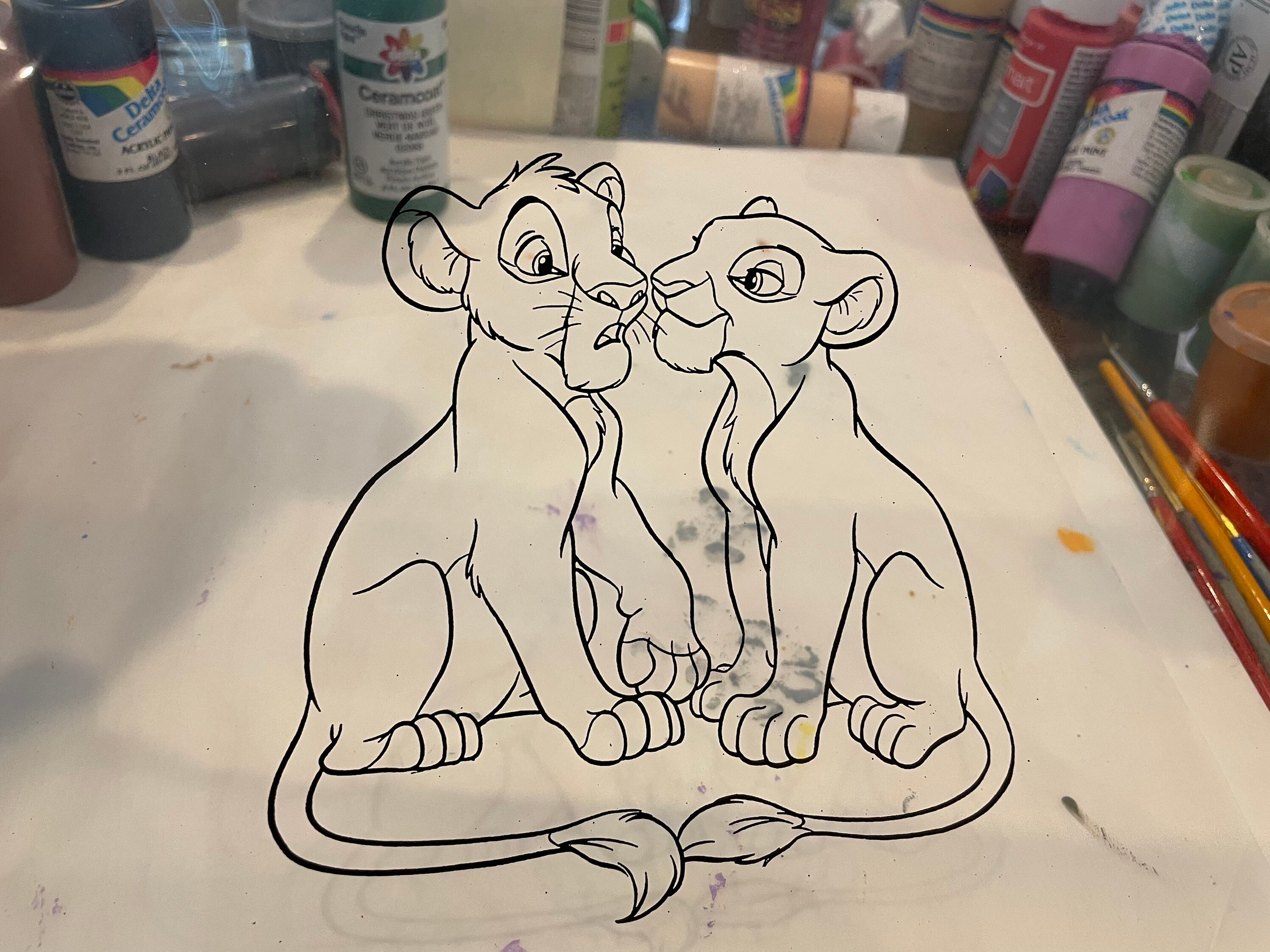 The Lion King Simba and Nala Love Painted Animation Cel Art ...