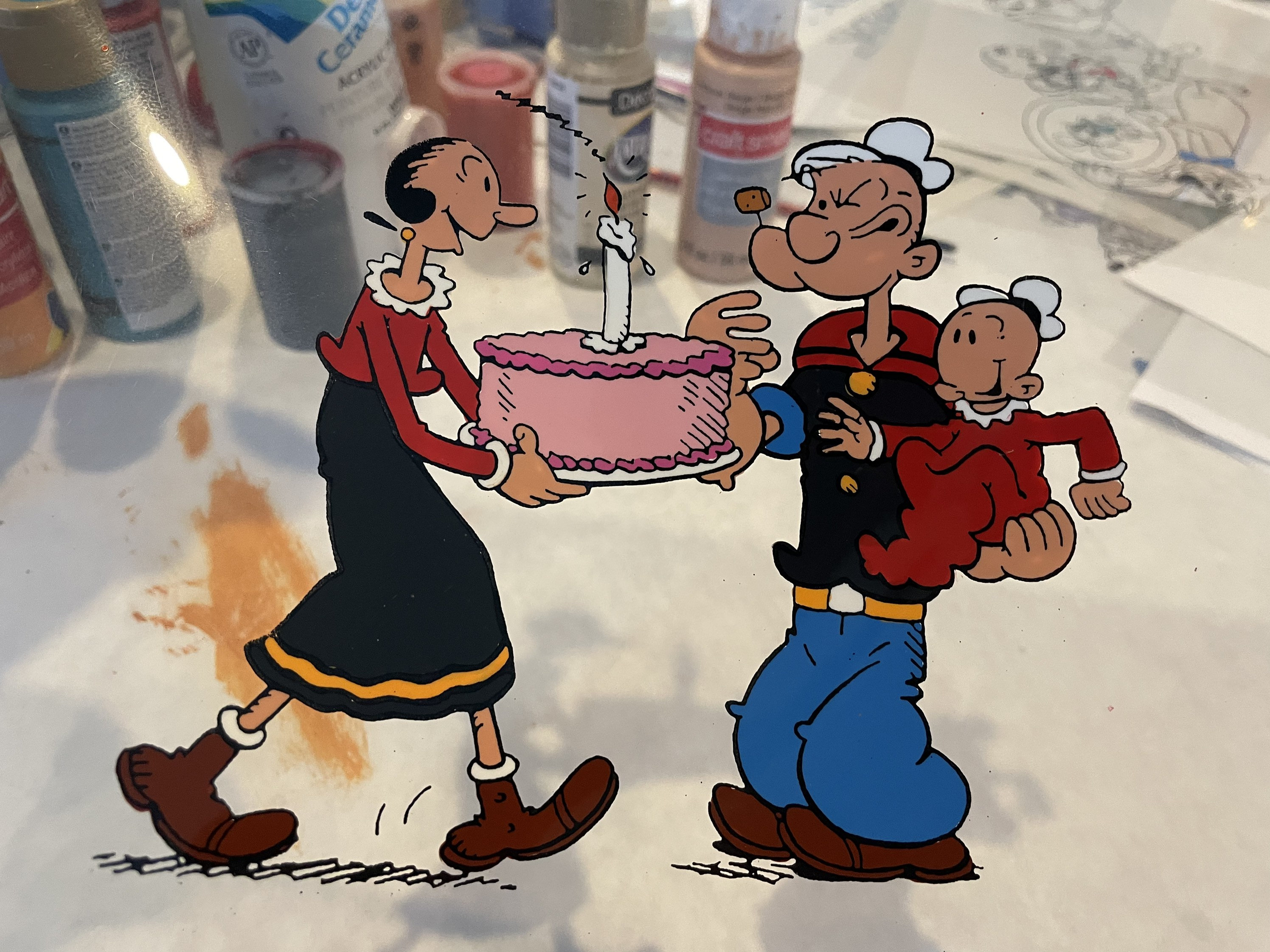 Popeye Olive Oil and Sweet Pea Hand Painted Animation Cel Art ...