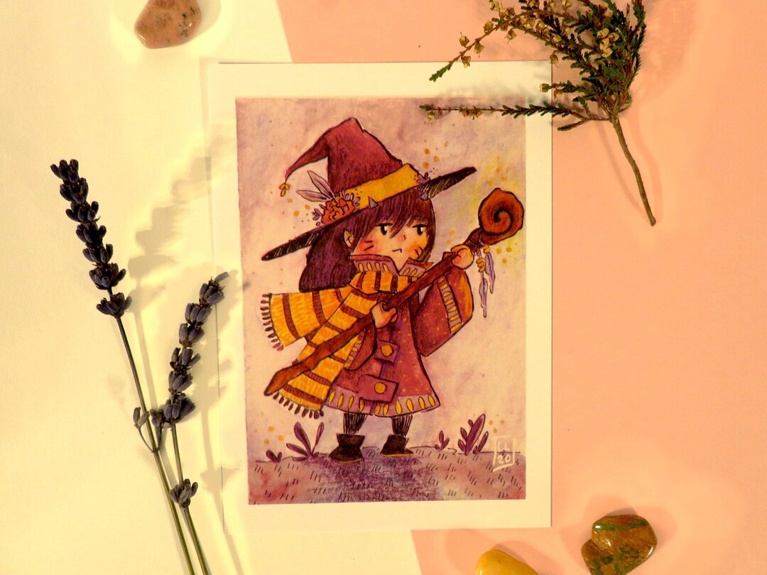 Demon Witch / A6 Fantasy Illustration Mini Postcard Art Print / Magical ...