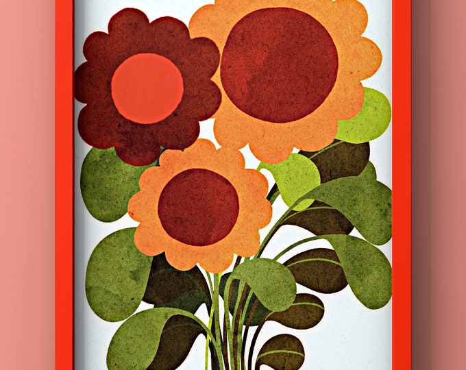 Orange Retro Flower Art Print/ Retro Art Print/ Gallery Wall - Etsy