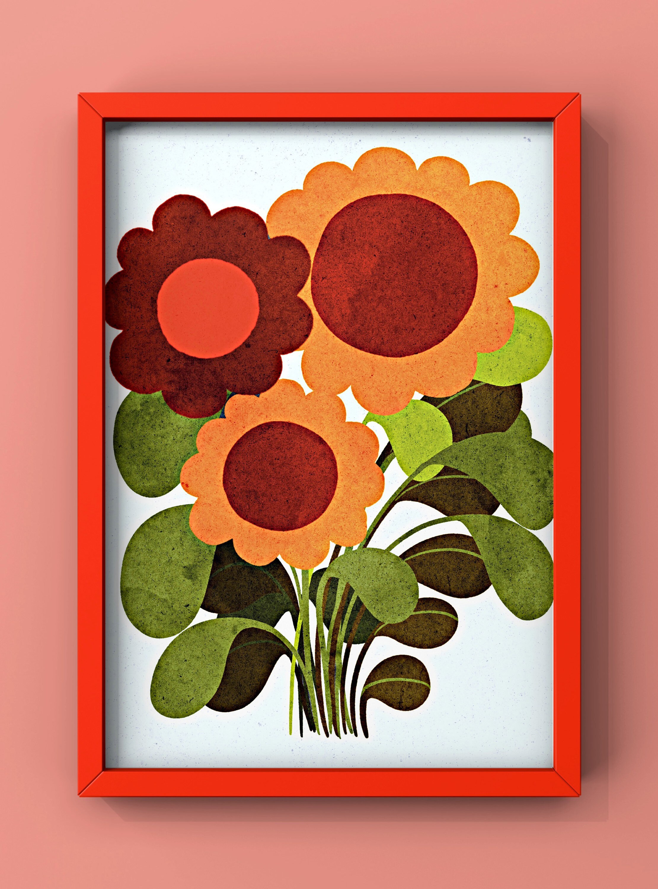 Orange Retro Flower Art Print/ Retro Art Print/ Gallery Wall Art ...