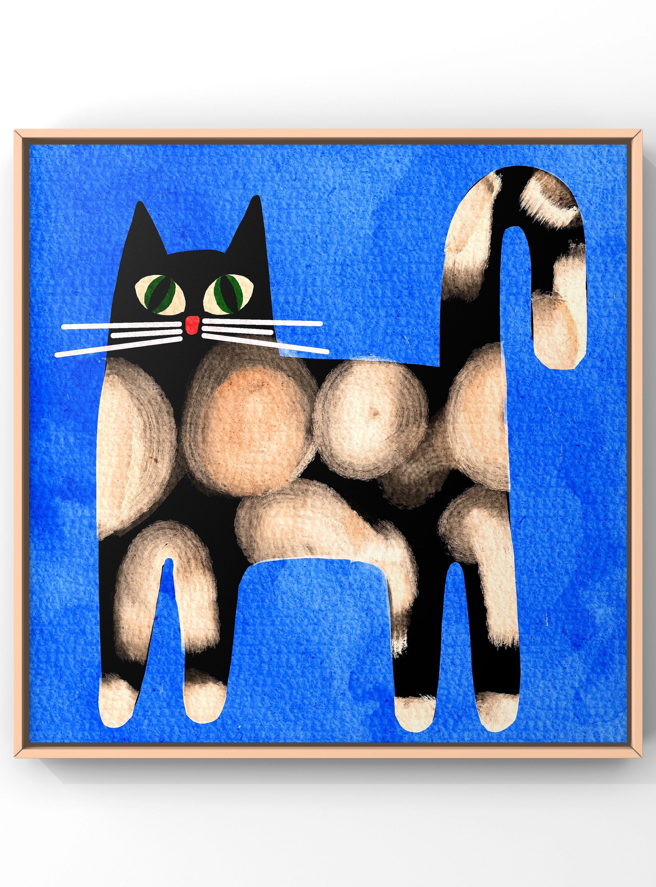 Black and White Cat Art Print/ Cat Wall Art/ Kitty Art Print/ Retro Cat ...