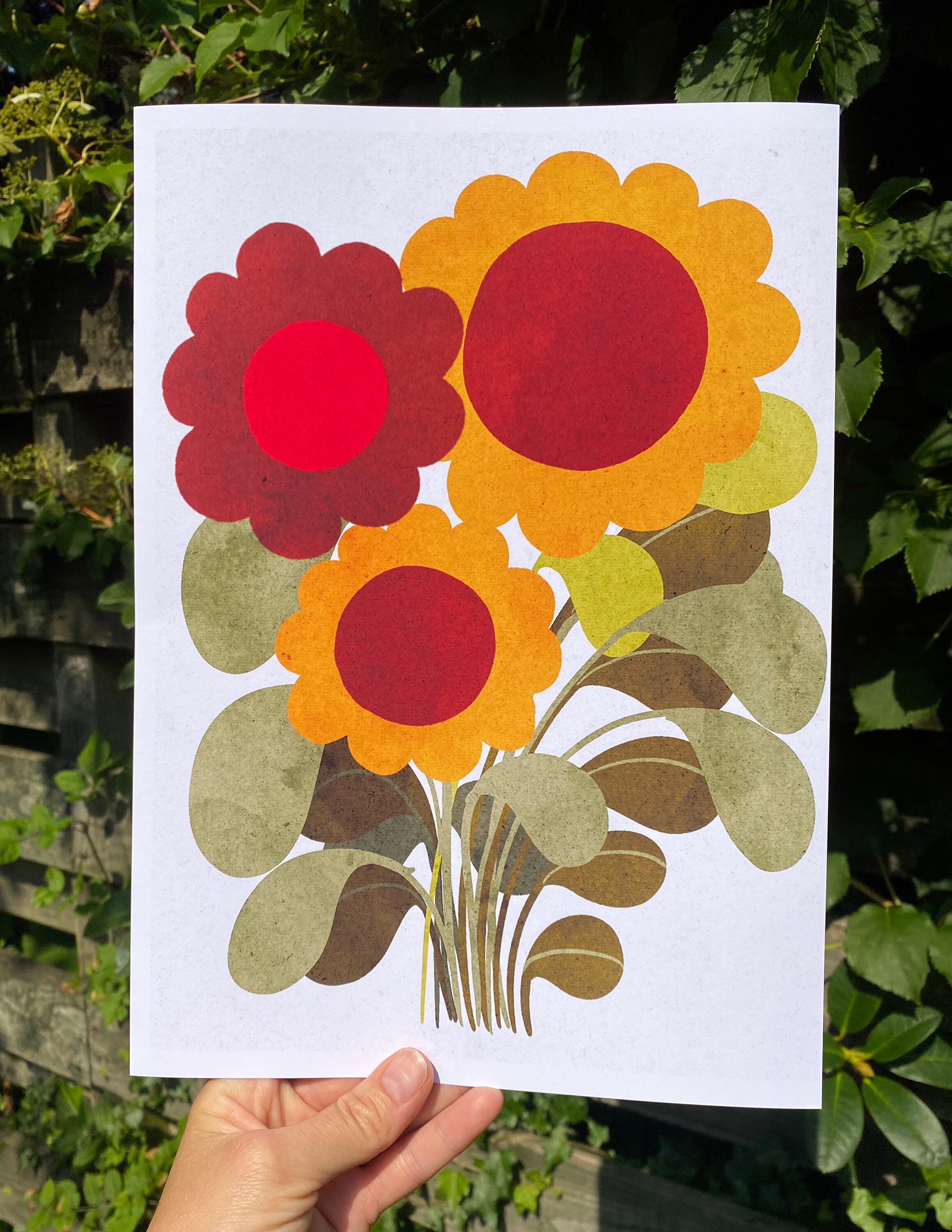 Orange Retro Flower Art Print/ Retro Art Print/ Gallery Wall Art ...