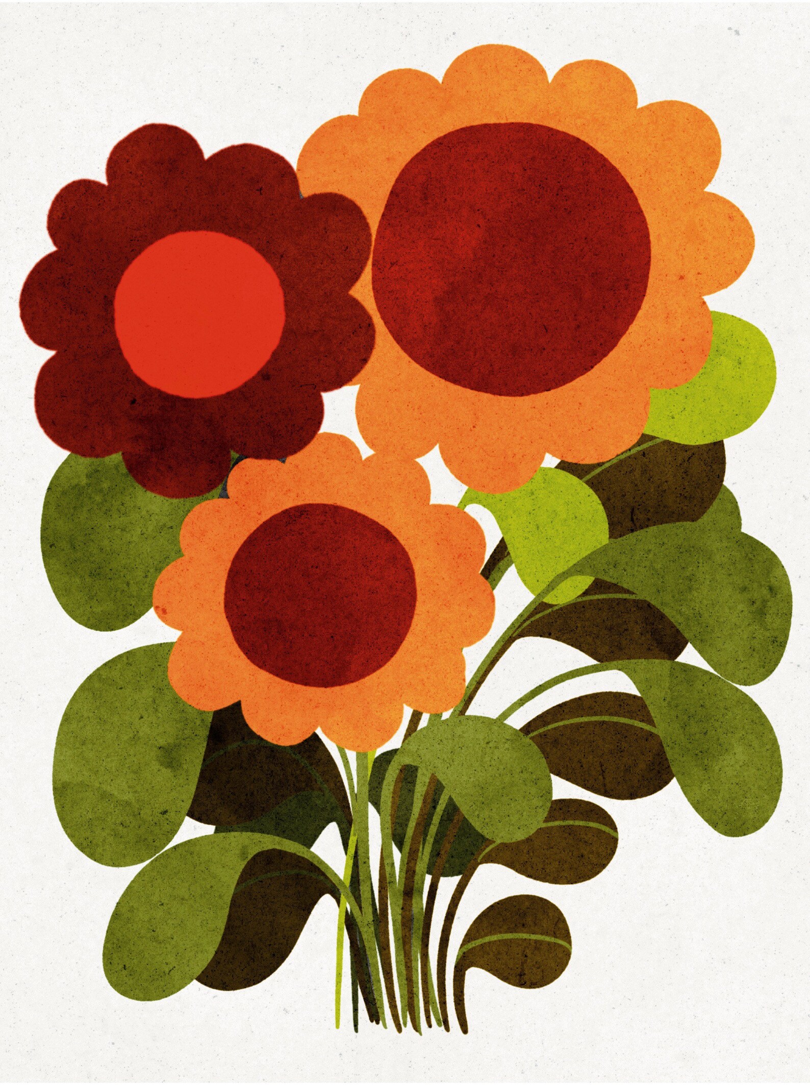 Orange Retro Flower Art Print/ Retro Art Print/ Gallery Wall Art ...