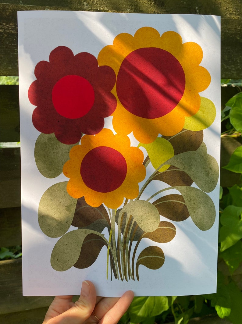 Orange Retro Flower Art Print/ Retro Art Print/ Gallery Wall Art ...