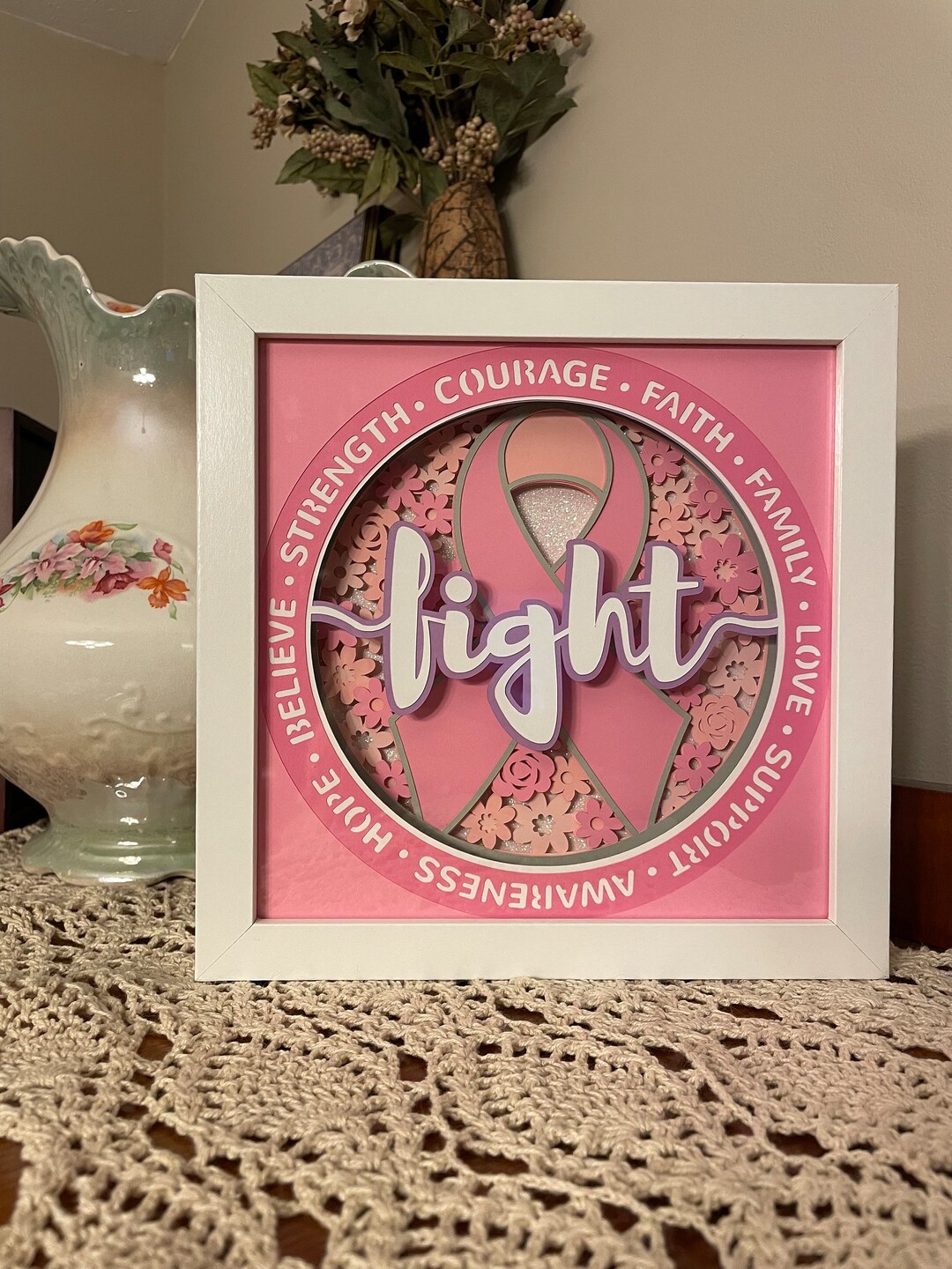 Pink Ribbon|breast Cancer||3d Layered Shadow Box|home Deco|great Gift ...