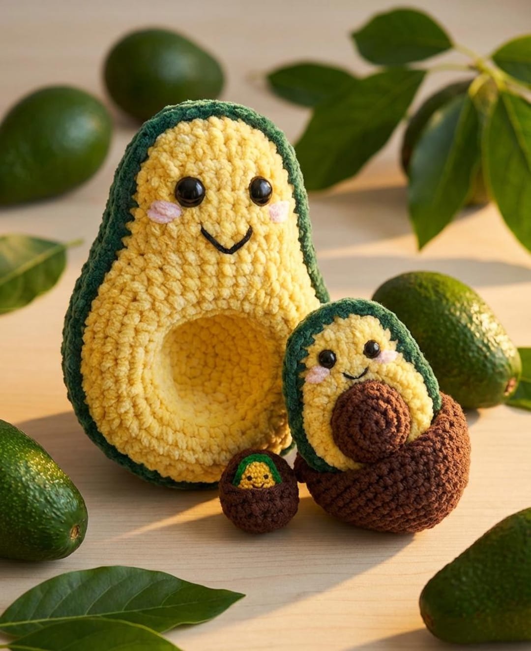 Avocado Crochet Pattern PDF, Nesting Doll Toy, Amigurumi Fruit Family ...