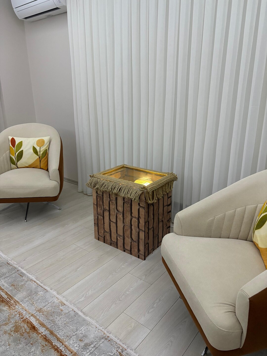 Handmade Lighted Side Table: Rustic Brick & Glass, Boho Rope Decor - Etsy