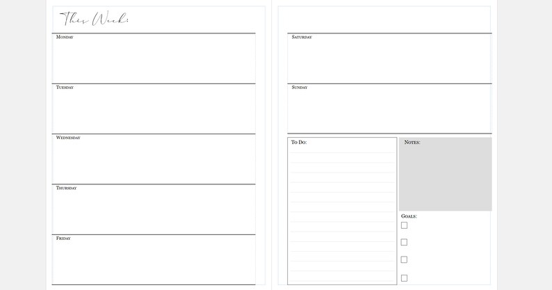 Printable Blank 7 Day Planner Daily Goals Planner Weekly Planner ...