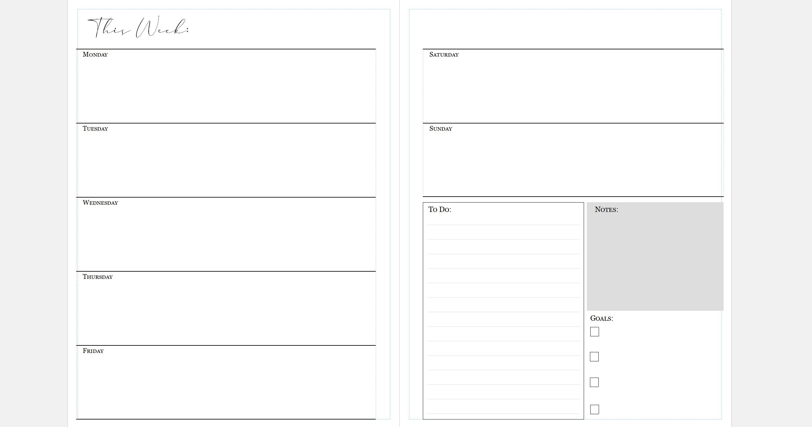 Printable Blank 7 Day Planner Daily Goals Planner Weekly - Etsy