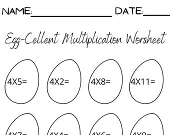 Multiplication Worksheet 4 - Etsy
