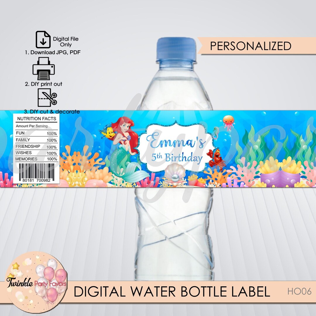 Ariel Mermaid Water Bottle Label Digital File Only - Etsy