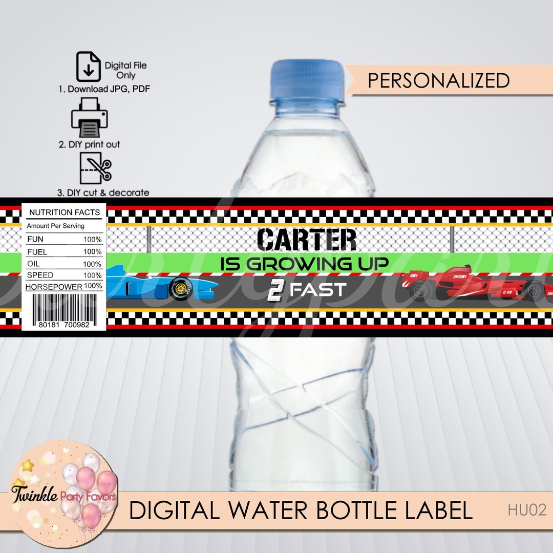 Race Car Water Bottle Label Racing Car Bottle Label Digital - Etsy