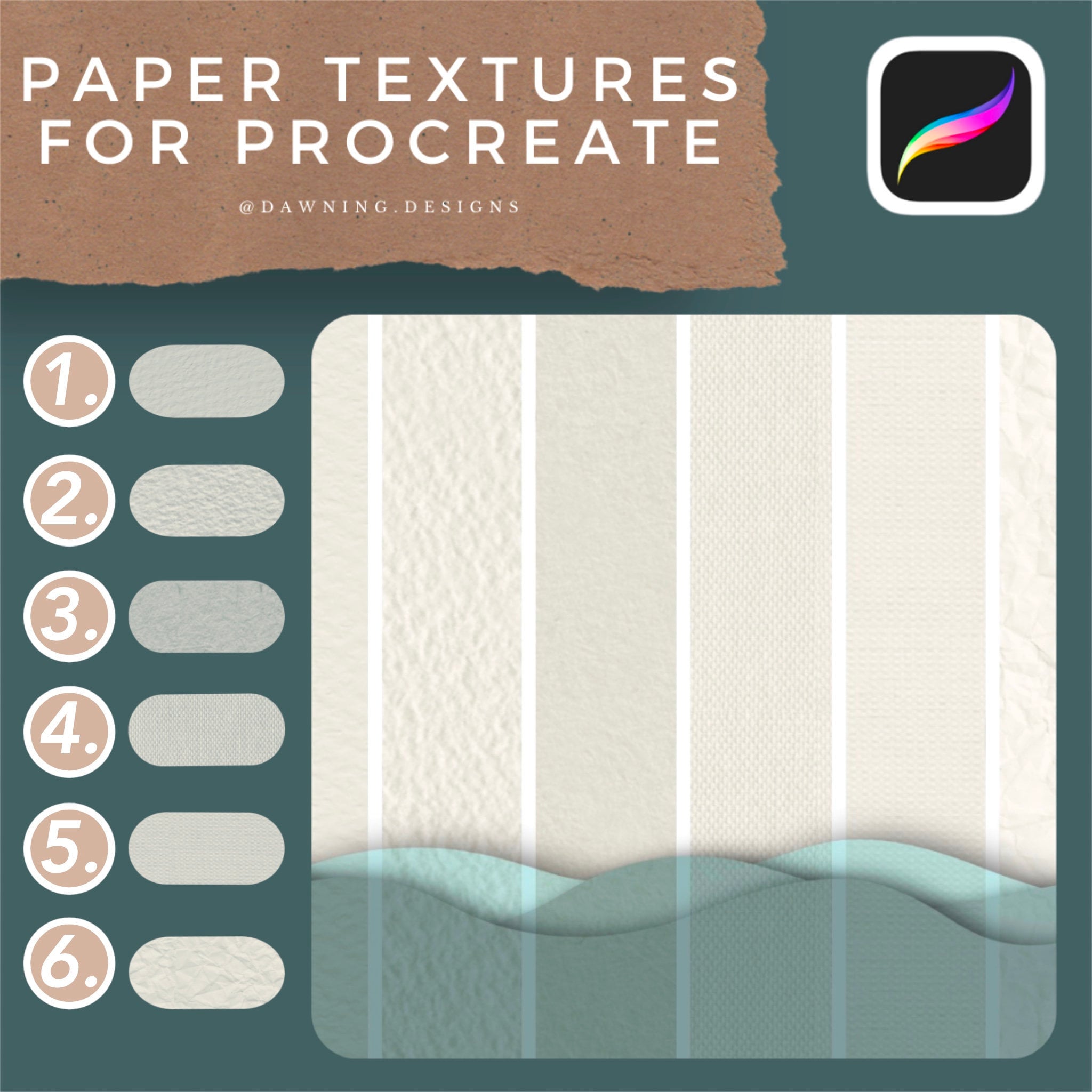 6 Paper Canvas Textures Procreate, Brushes for Procreate, Digital Brush ...