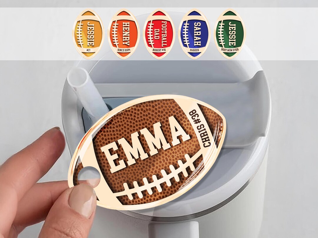 Personalized Sports Name Tag for Tumbler Lid, Football Tumbler Cup Name ...