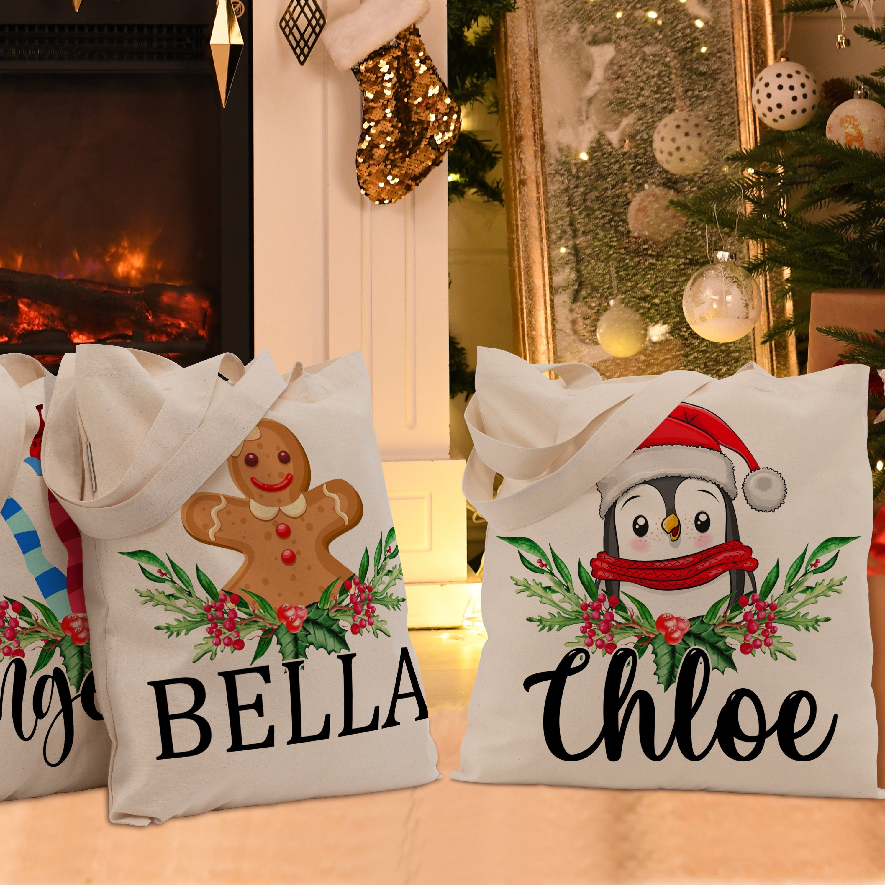 Personalized Christmas Tote Bags Custom Xmas/noel Totes Bag - Etsy