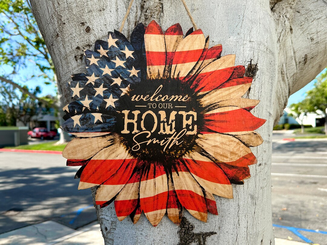 Personalized American Flag Gift for 4th of July Gifts, Custom Sunflower ...