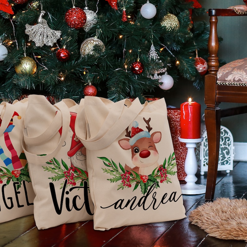 Personalized Christmas Tote Bags Custom Xmas/noel Totes Bag - Etsy