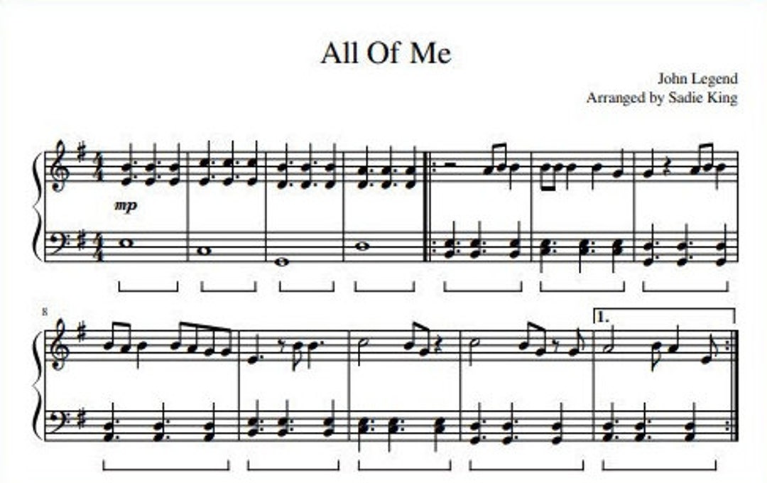All of Me (easy Piano) - Piano Music Sheets Download - by John Legend ...
