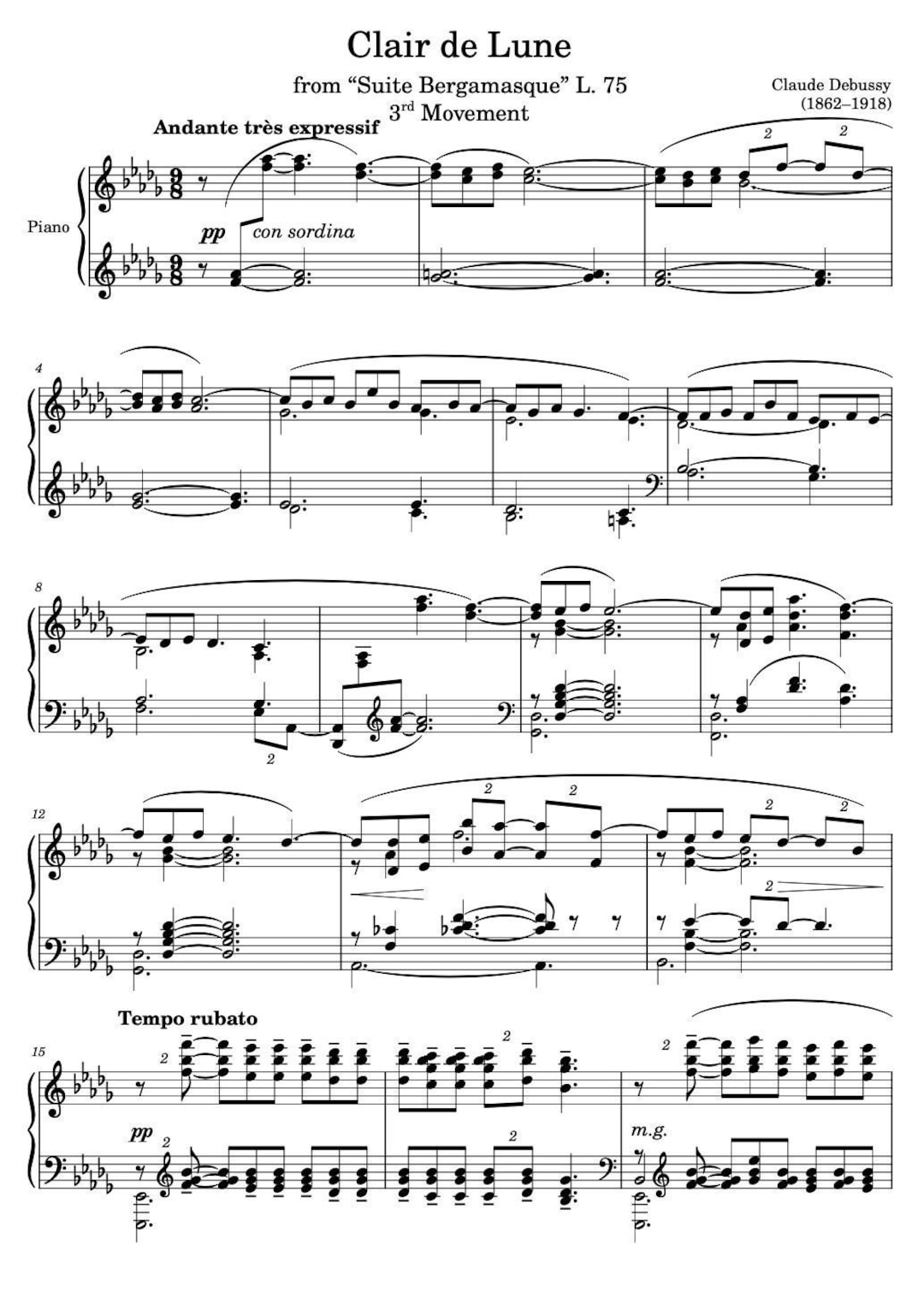 Clair De Lune Claude Debussy Piano Sheet Music Download Origianl