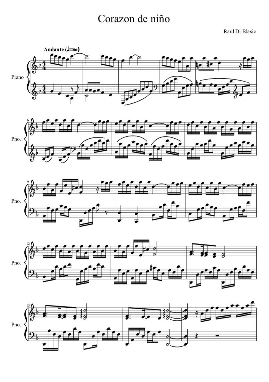 Corazon De Niño Piano Music Sheets Download By Raúl Di Blasio