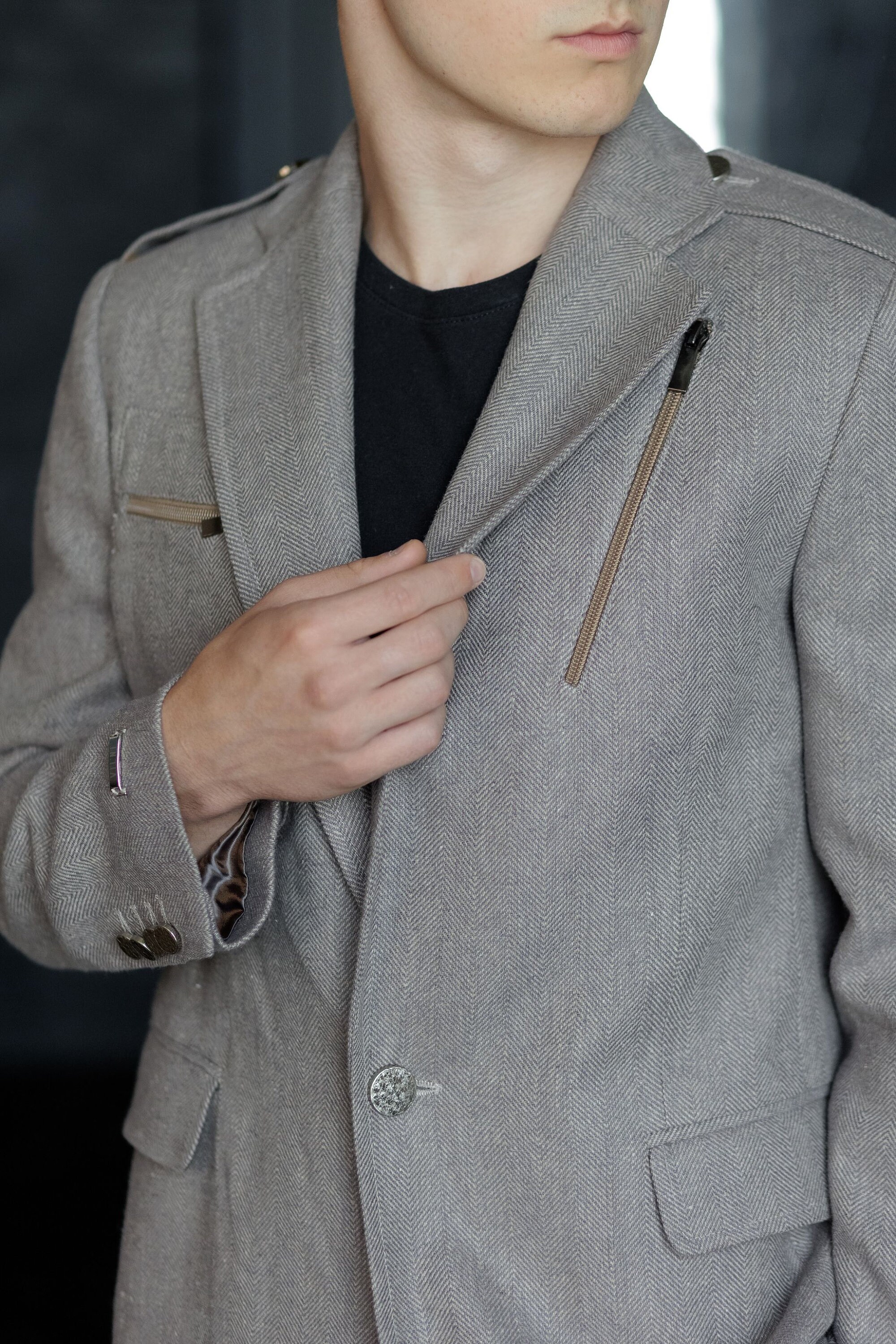 Men's Grey Jacket Men Casual Jacket Linen Jacket - Etsy