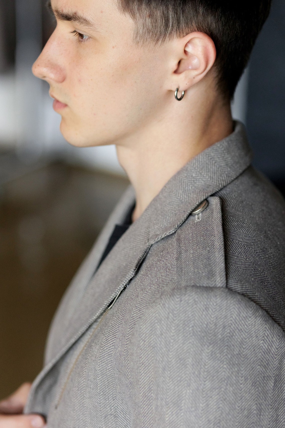 Men's Grey Jacket Men Casual Jacket Linen Jacket - Etsy