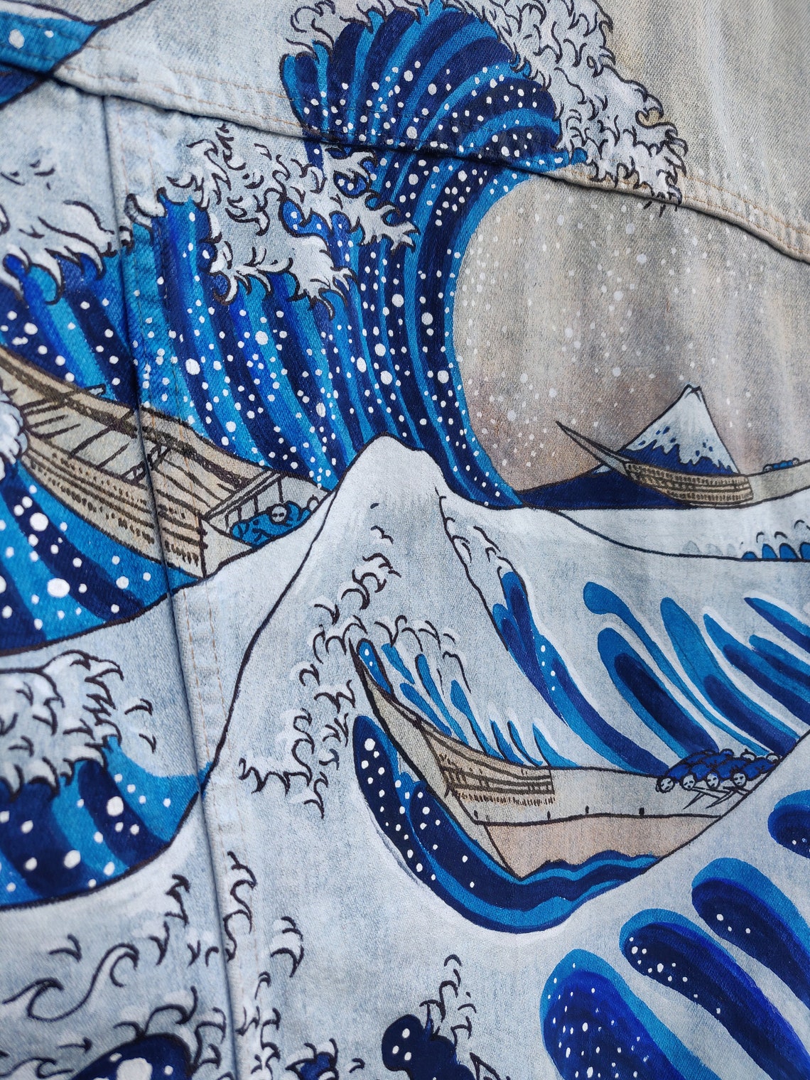 Hand Painted 'great Wave off Kanagawa' Denim Jacket I Unique Wearable ...