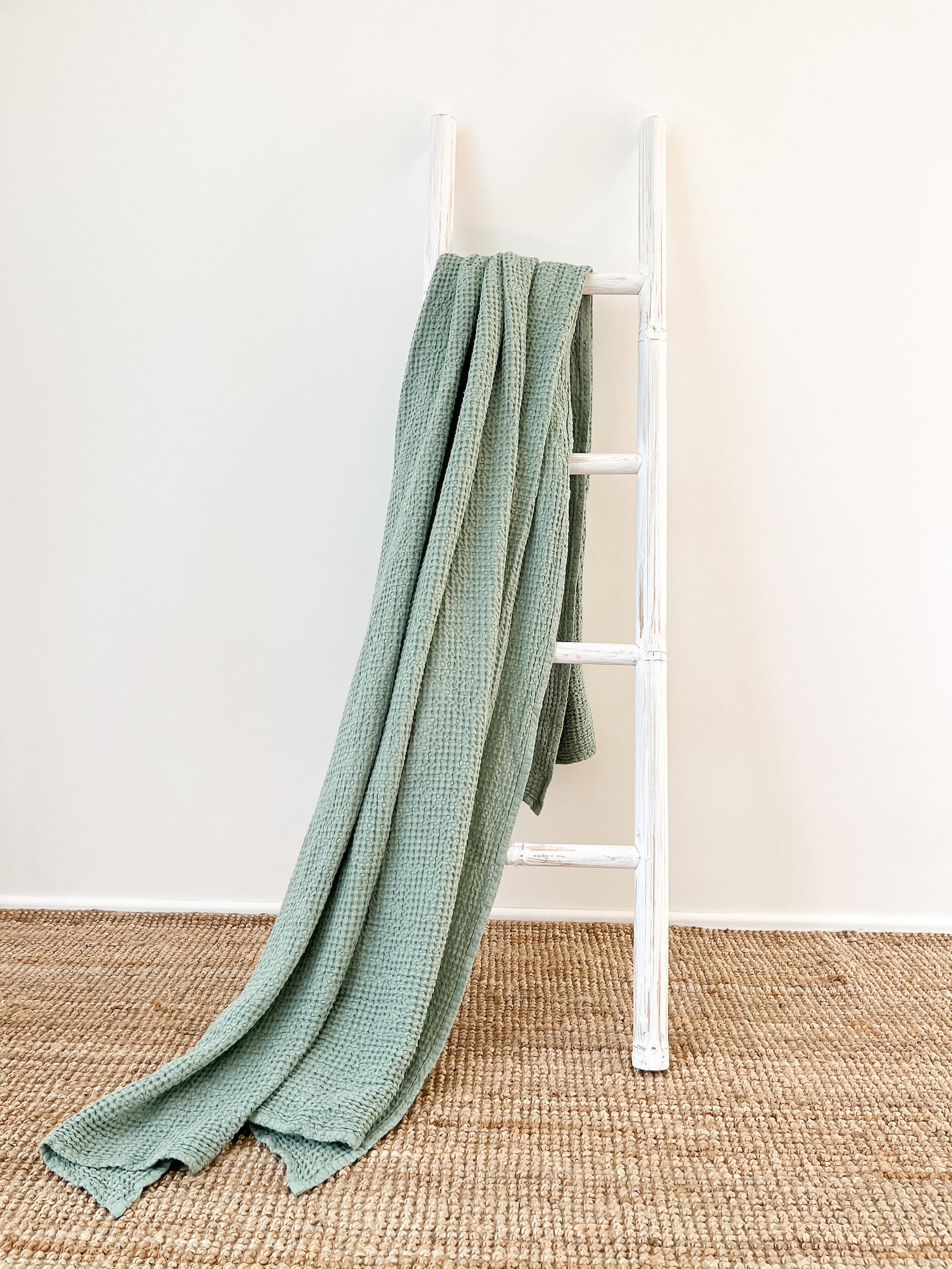 Sage Green Linen Throw Blanket: Waffle Texture, Organic Cotton Blend - Etsy